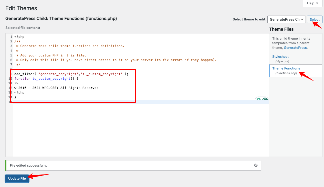 How To Remove Built With Generatepress Footer Text With And Without Coding